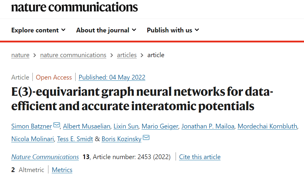 训练数据减少三个数量级，等变图神经网络在长时间尺度上高保真分子动力学模拟_NequIP_方法_原子间
