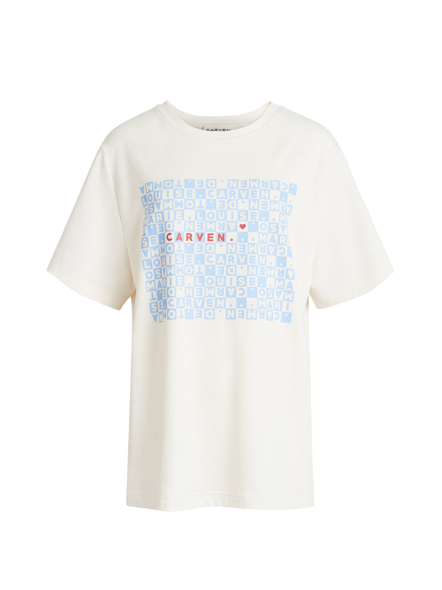 小花范诗然演绎CARVEN 2022 春夏系列蓝色LOGO印花T恤_心形_趣味_图案
