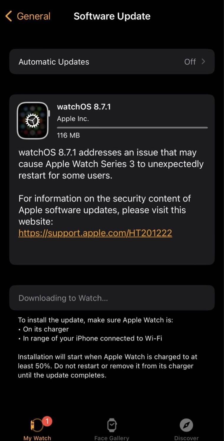 苹果watchOS 8.7.1正式版发布：修复Apple Watch Series 3意外重启的错误Bug_iPhone_用户_孔涵芸