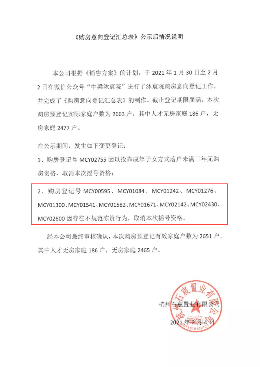 最新 已有热盘公告取消11户“代冻资”购房资格！ 登记
