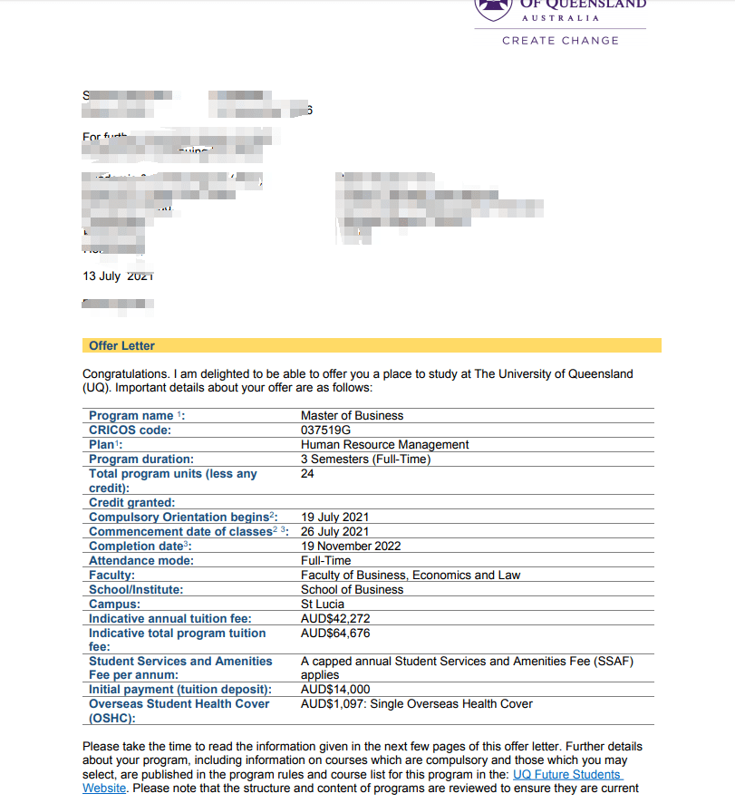 【案例分享】昆士兰大学商学硕士专业offer一枚_校方