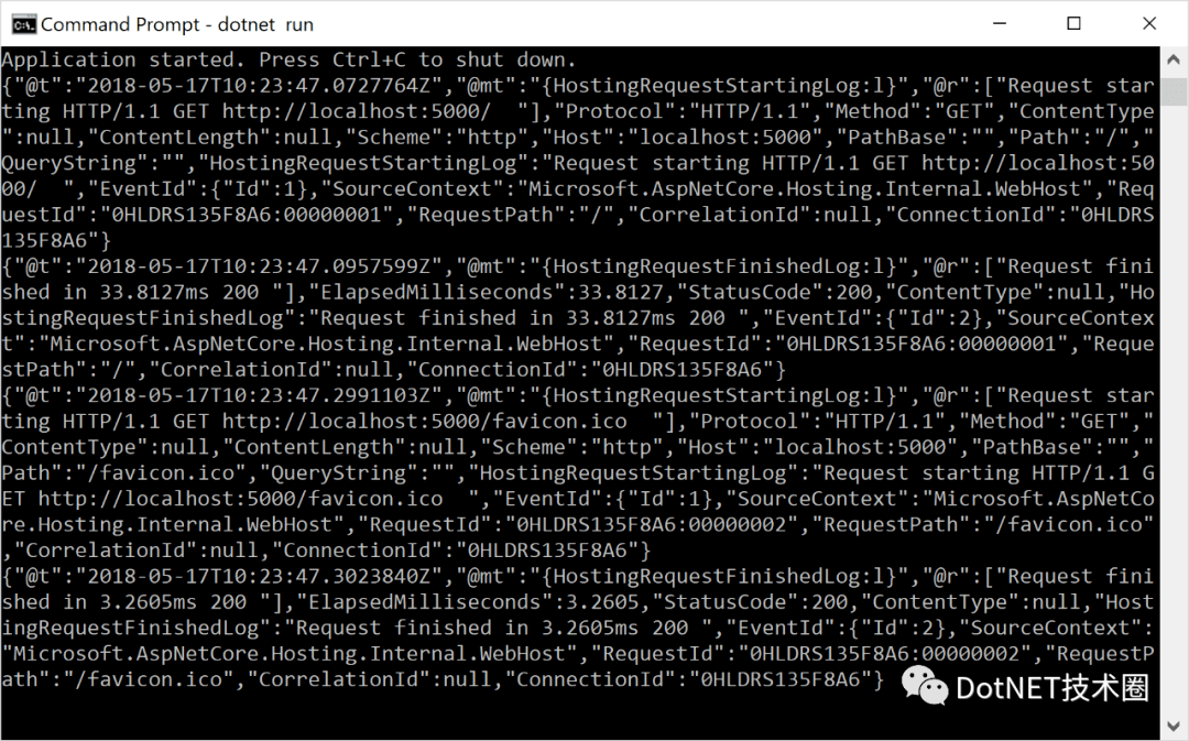 在 ASP.NET Core 中使用 Serilog 使用 Fluentd 将日志写入 Elasticsearch_控制台