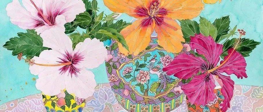 【插画】Gabby Malpas：东方的花与器_水彩
