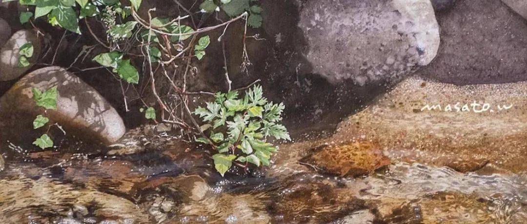 日本水彩画家——渡部政人Masato Watanabe作品欣赏（溪石台阶系列一）_广告_交流_生态圈