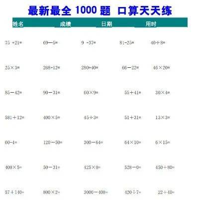 最新最全四年级数学1000题速算，口算天天练！_孩子_用时_日期