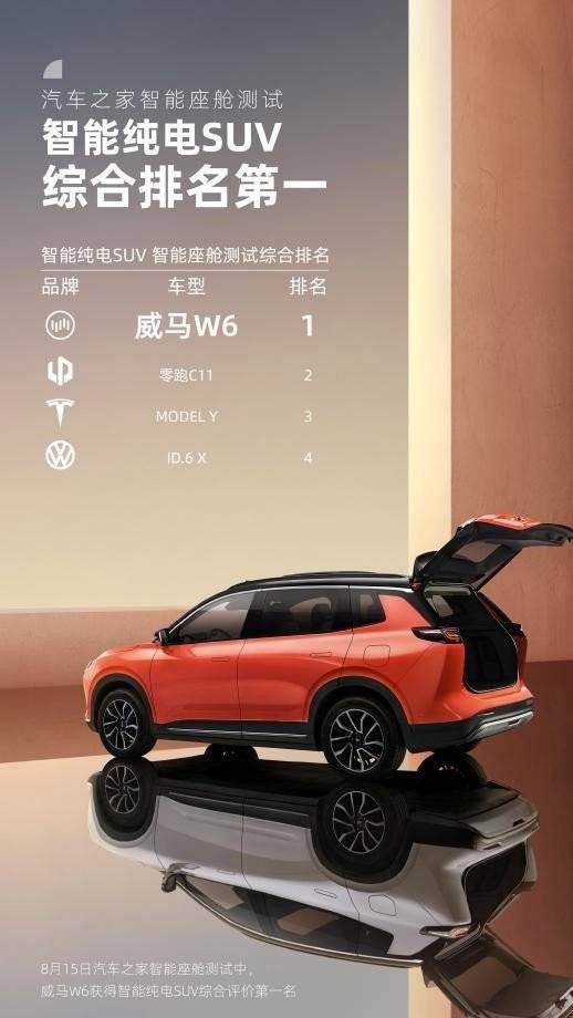 威马W6斩获智能纯电SUV 智能座舱专业测评综合排名第一！_搜狐汽车_搜狐网