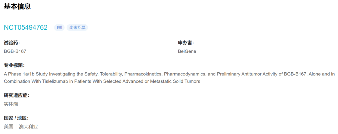 百济神州 1 类新药申报临床：BGB-B167_Insight_代号_数据库