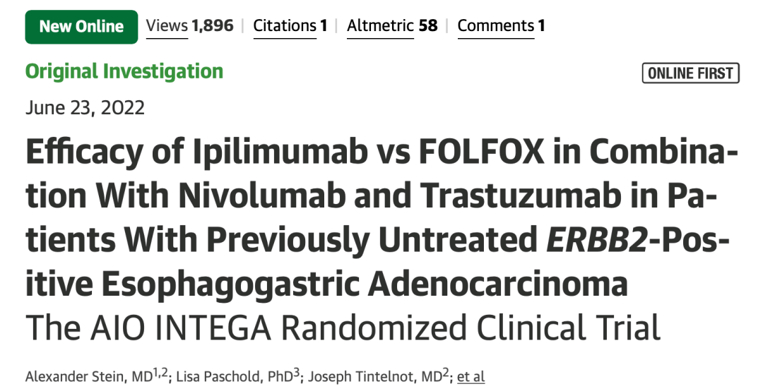 曲妥珠单抗+纳武利尤单抗+mFOLFOX6可有效提升ERBB2阳性晚期食管胃腺癌的OS率_研究_患者_治疗
