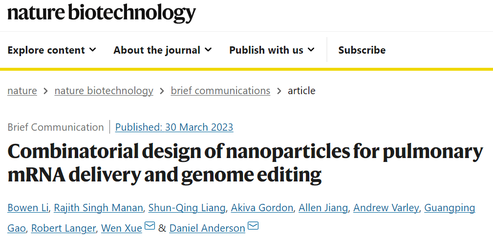李博文等开发新型LNP载体，吸入后可实现对肺部的高效mRNA递送及基因编辑_研究_CRISPR-Cas_治疗