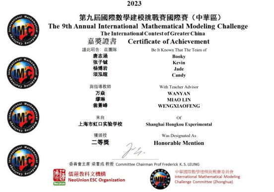【2023年第65期】虹实学子在IMMC国际数学建模挑战赛中勇创佳绩！_获奖_华赛_赛事