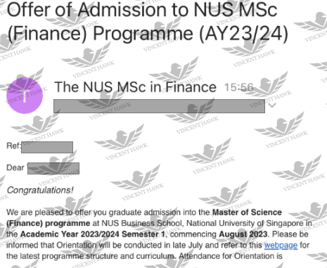 2023 VH Offer | NUS MFin+1！恭喜VH学员获录新加坡国立大学金融硕士项目offer！_金融行业_亚洲_专业