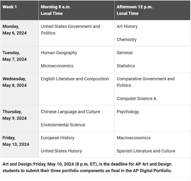 重磅！2024年AP考试时间已公布！_美国政府_微积分_科目