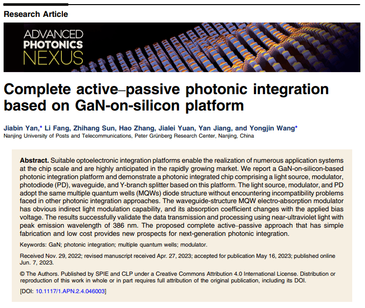 硅基GaN 光子单片复合集成 | Advanced Photonics Nexus_调制器_光源_研究