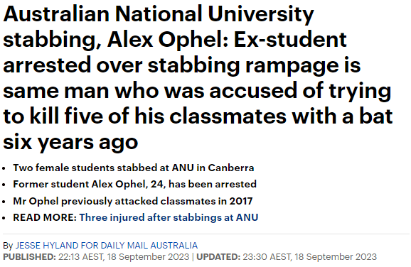 澳国立大学捅人嫌犯曝光! 曾在课上将人打至骨折昏厥, 后被判无罪_警方_图片_来源