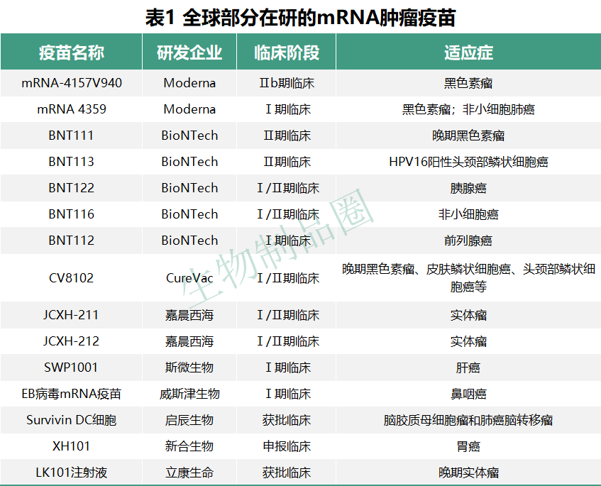 全球mRNA领域上市及在研药物情况_疫苗_治疗_技术
