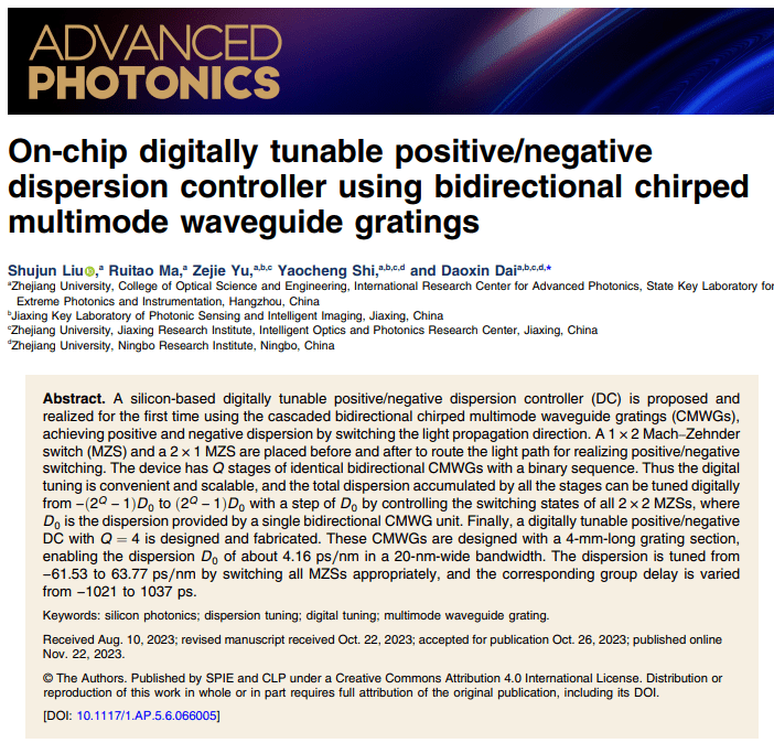 Adv. Photon. | 数字式可调谐，硅基片上正/负色散调控器件_光学_切换_开关