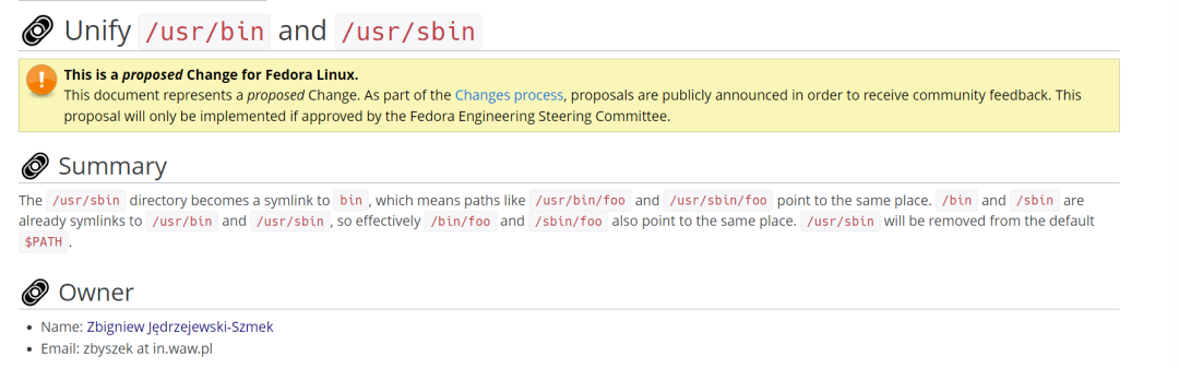 Fedora 40计划统一/usr/bin和/usr/sbin_提案_用户_目录